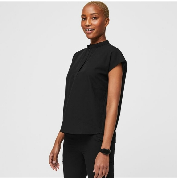 Figs | Tops | Figs Rafaela Mandarin Collar Black Scrub Top Size Large ...